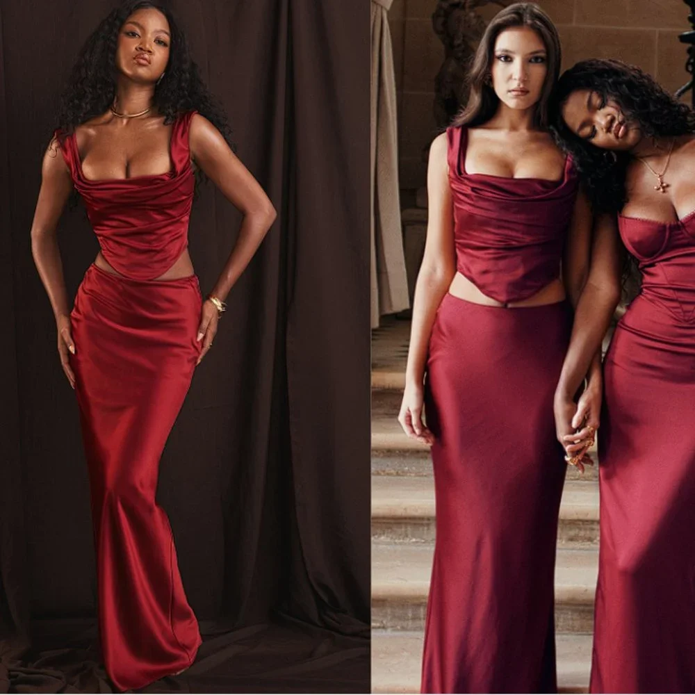 House of CB | Skirts | House Of Cb Sydel Ruby Satin Bias Cut Maxi Skirt ...